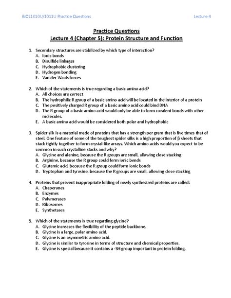Biol1010 1011lecture4practicequestions Biol1010u1011u Prac Ce