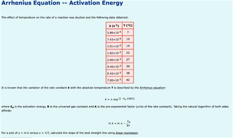 Solved Arrhenius Equation Activation Energy The Effect Of