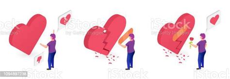 다른 감정 상태에 세 마음입니다 벡터 일러스트 Isometric 보기에서 만든입니다 3차원 형태에 대한 스톡 벡터 아트 및 기타