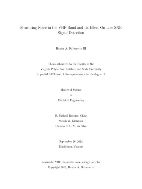Measuring Noise In The Vhf Band And Its Effect On Low Snr Pdf Signal To Noise Ratio Decibel