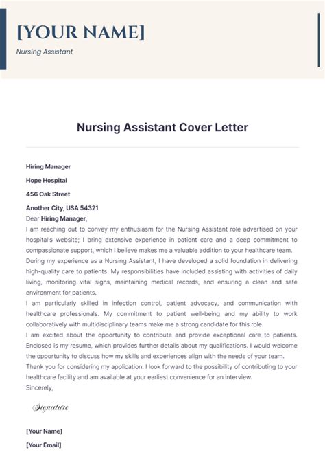 Free Nursing Assistant Cover Letter Template To Edit Online
