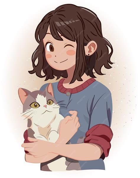 Premium Vector Cute Girl Hugging A Cat Vector Illustration