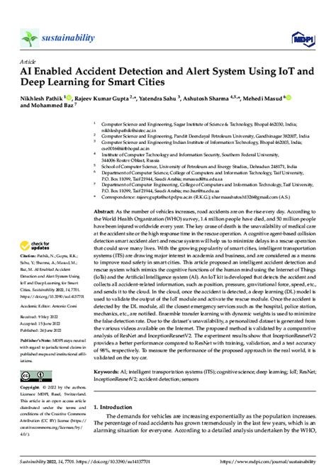 Pdf Ai Enabled Accident Detection And Alert System Using Iot And Deep