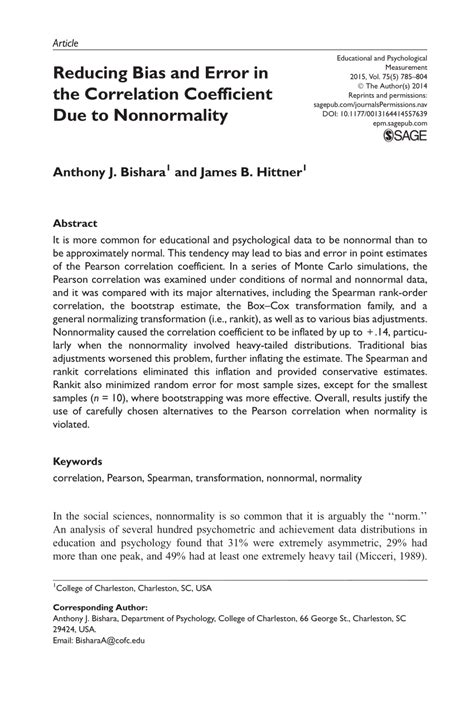 Pdf Reducing Bias And Error In The Correlation Coefficient Due To