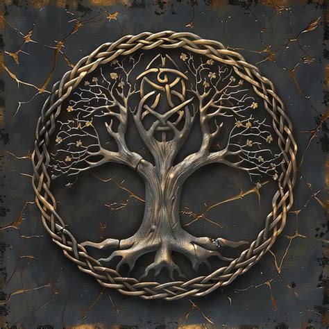 A Gold Tree With A Tree And A Gold Leaf On It Premium AI Generated Image