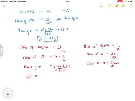 SOLVED: A sample containing NaCl, Na2SO4, and NaNO3 gives the following elemental analysis: Na ...
