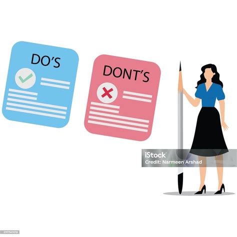 해야 할 일과 하지 말아야 할 일 체크리스트 피해야 할 긍정적인 제안과 부정 종이 노트에 정답과 거짓 답변 할 일 목록의 틀린 것과 옳은 일 목록 개념 사업가가 스티커