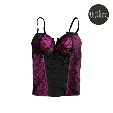️‍🩹 Black Pink Purple Lacey Corset Top Size 10d Depop