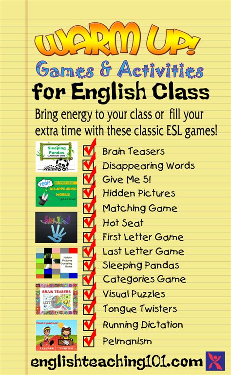 Warm Up Activities For Classroom
