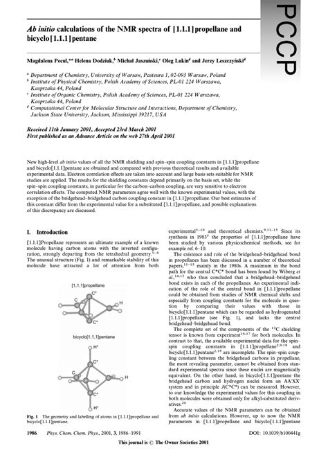 Pdf Ab Initio Calculations Of The Nmr Spectra Of [1 1 1]propellane