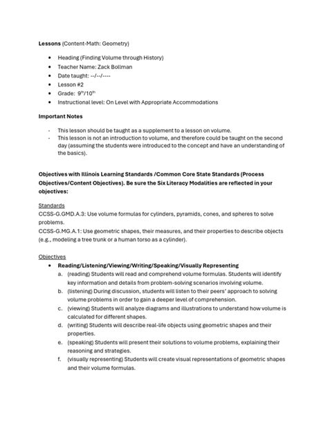 Lesson Plan Volume Pdf Volume Geometry