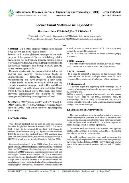 Irjet Secure Email Software Using E Smtp Pdf