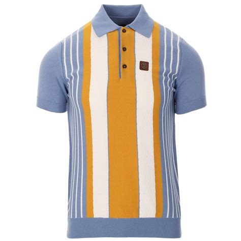 TROJAN RECORDS Retro Mod Textured Stripe Knit Polo In Sky