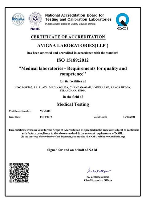 Certificate Of Accreditation Medical Laboratory Accreditation Medical