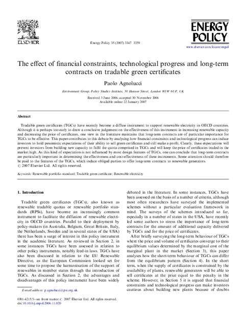Pdf The Effect Of Financial Constraints Technological Progress And Long Term Contracts On