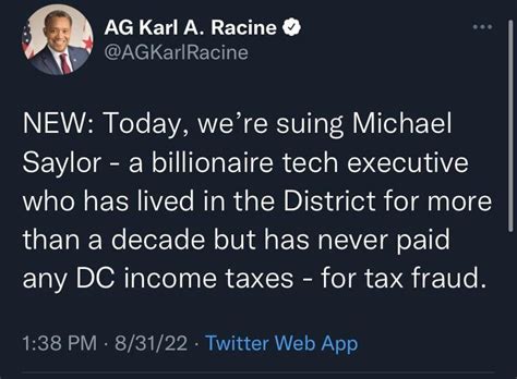 Michael Saylor Sued By Dc Attorney General For Tax Fraud Rbuttcoin