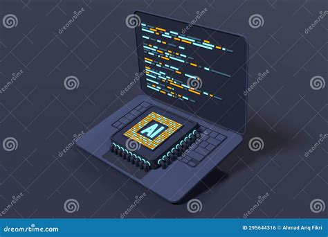 3d Render Laptop Computer With Microchip Ai Chip Hardware Concept