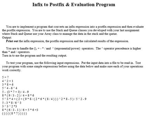 Solved Infix To Postfix Evaluation Program You Are To Chegg Com