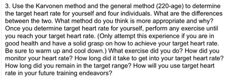 Solved 3 Use The Karvonen Method And The General Method Chegg