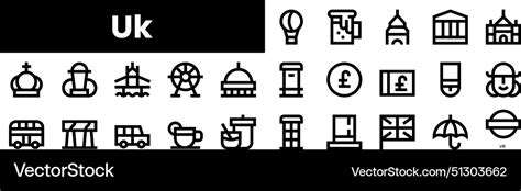 Set Of Outline Uk Icons Minimalist Thin Linear Vector Image