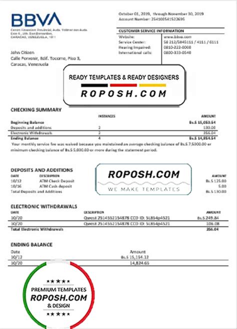Venezuela Bbva Bank Proof Of Address Statement Template In Word And Pdf