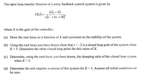 Solved The Open Loop Transfer Function Of A Unity Feedback