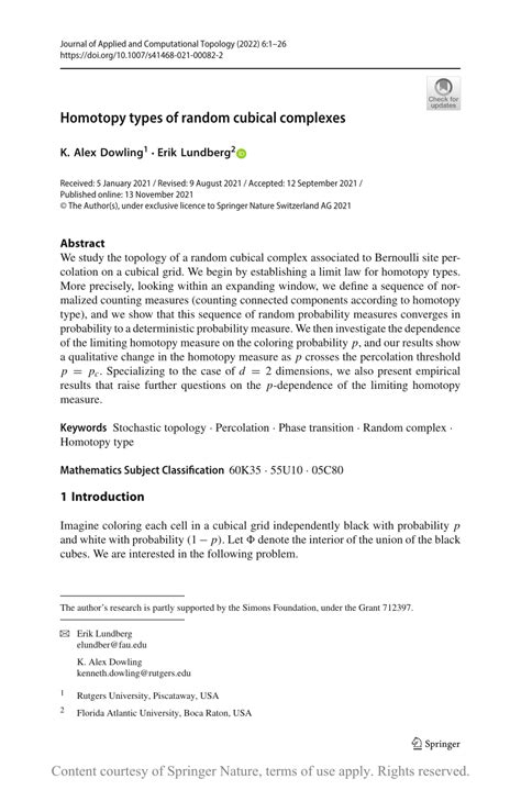 Homotopy Types Of Random Cubical Complexes Request Pdf
