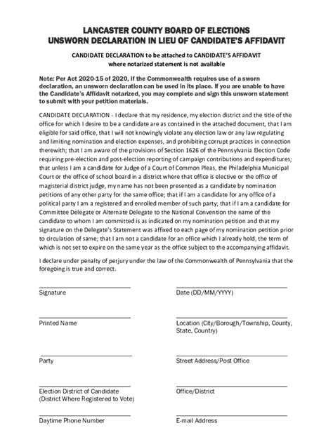 Fillable Online Unsworn Declarations Pa Department Of State Fax Email