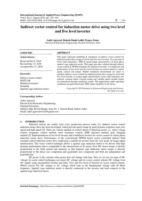 pdf indirect vector control for induction motor drive using two level