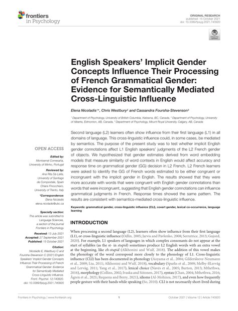Pdf English Speakers Implicit Gender Concepts Influence Their