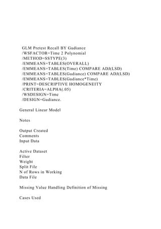 GLM Pretest Recall BY Gudiance WSFACTOR Time 2 Polyno Docx
