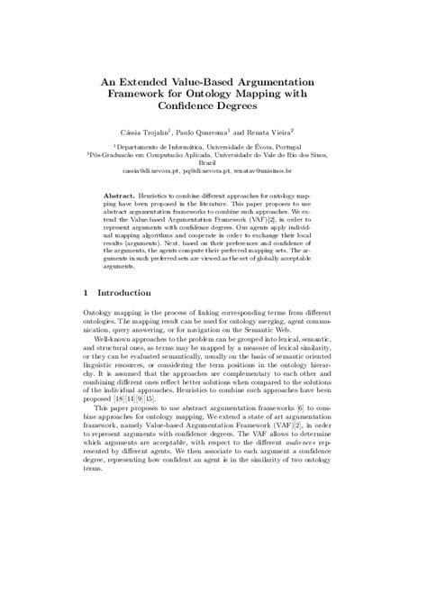 Pdf An Extended Value Based Argumentation Framework For Ontology Mapping With Confidence Degrees