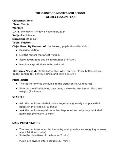 Year 6 Science Week 9 Pdf Friction Force