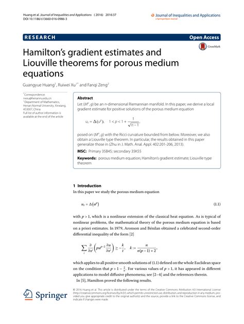Pdf Hamiltons Gradient Estimates And Liouville Theorems For Porous Medium Equations