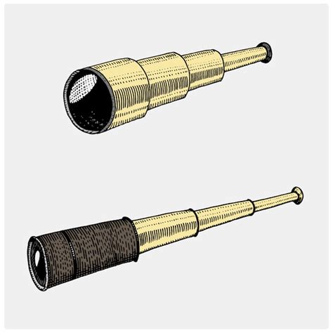 Telescopio astronómico vintage dibujado a mano grabado en boceto o
