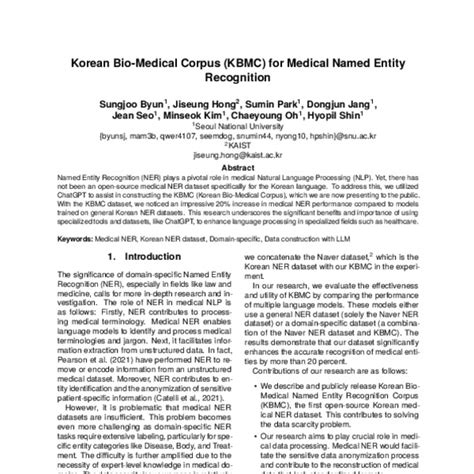 Korean Bio Medical Corpus Kbmc For Medical Named Entity Recognition