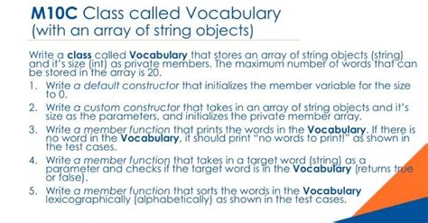solved m10c class called vocabulary with an array of string