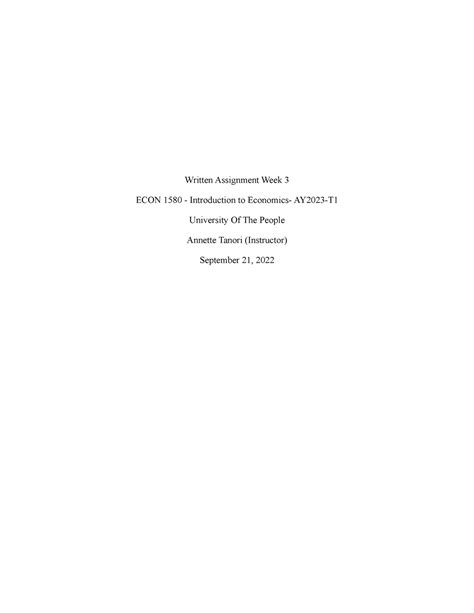 Written Assignment Unit 3 Written Assignment Week 3 Econ 1580