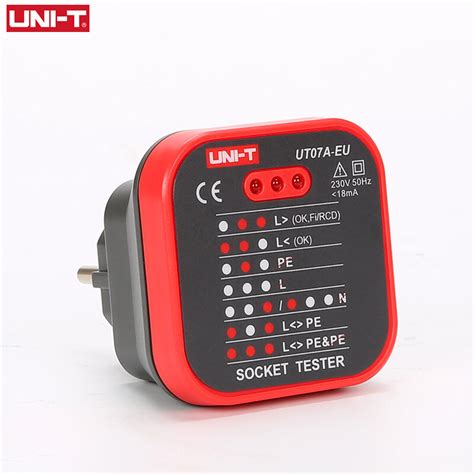 UNI T UT07 소켓 테스터 탐지기 EU 플러그 접지 중립 화재 플러그 극성 위상 검사 배선 감지 RCD 누설 테스트