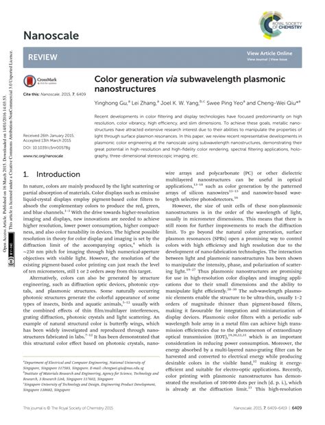 Pdf Color Generation Via Subwavelength Plasmonic Nanostructures