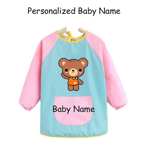 맞춤형 이름 아기 턱받이 방수 드로잉 공예 어린이 코트 여아 소년 앞치마 만화 수유 작업실 아기 물건턱받이 And 트림 Aliexpress