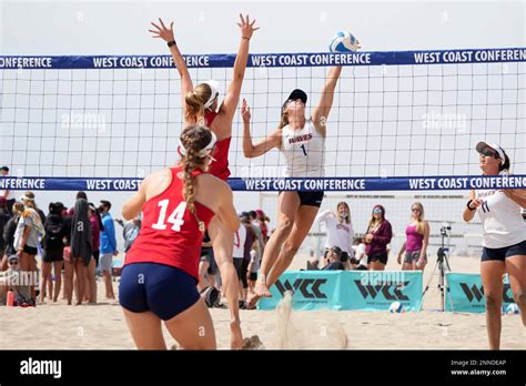 Melanie Paul Of Pepperdine 1 Spikes The Ball Against Loyola Marymount