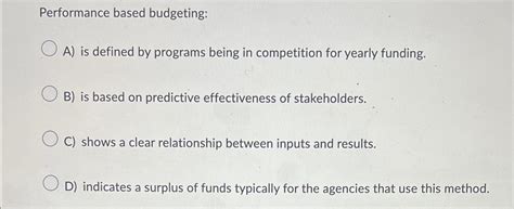 Solved Performance Based Budgetinga ﻿is Defined By