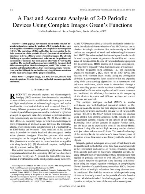 Pdf A Fast And Accurate Analysis Of 2 D Periodic Devices Using