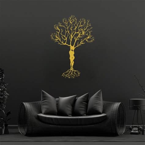 Man And Woman Tied With Roots Tree Metal Wall Art Gold Branch Etsy