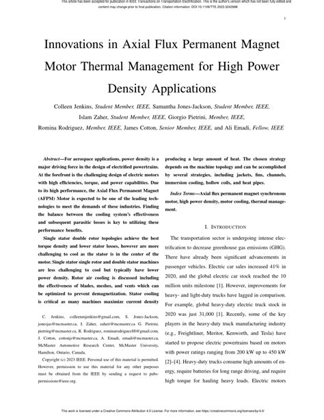 Pdf Innovations In Axial Flux Permanent Magnet Motor Thermal Management For High Power Density