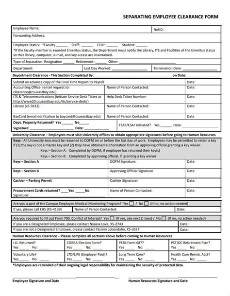 Printable Employee Separation Form