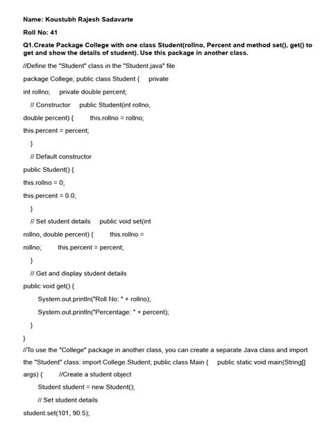 Koustubh Java Practicle Assignment 2 Pdf Constructor Object