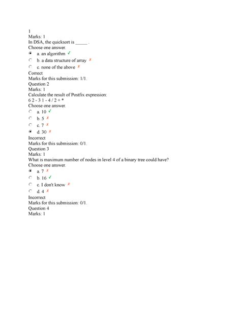 Dsa 1 đề Cương 1 Marks 1 In Dsa The Quicksort Is Choose