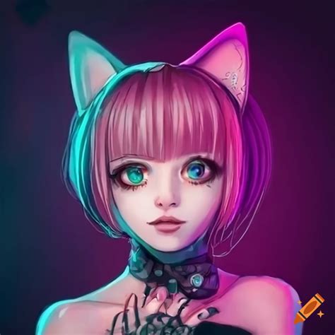 Pretty Neko Cat Girl In A Cyberpunk Setting On Craiyon